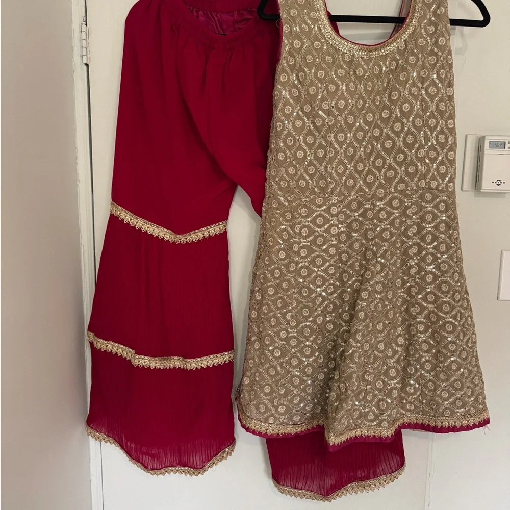 Salwars | Red And Gold Embroidered Dress Set | Poshmark